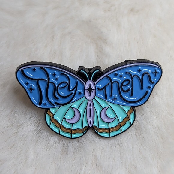 Handmade | Jewelry | Pronoun Pin They Them Blue Butterfly Moth Enamel ...